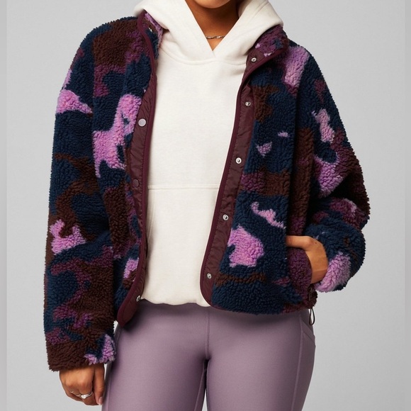 Fabletics | Jackets & Coats | Fabletics Purple And Brown Teddy Jacket ...